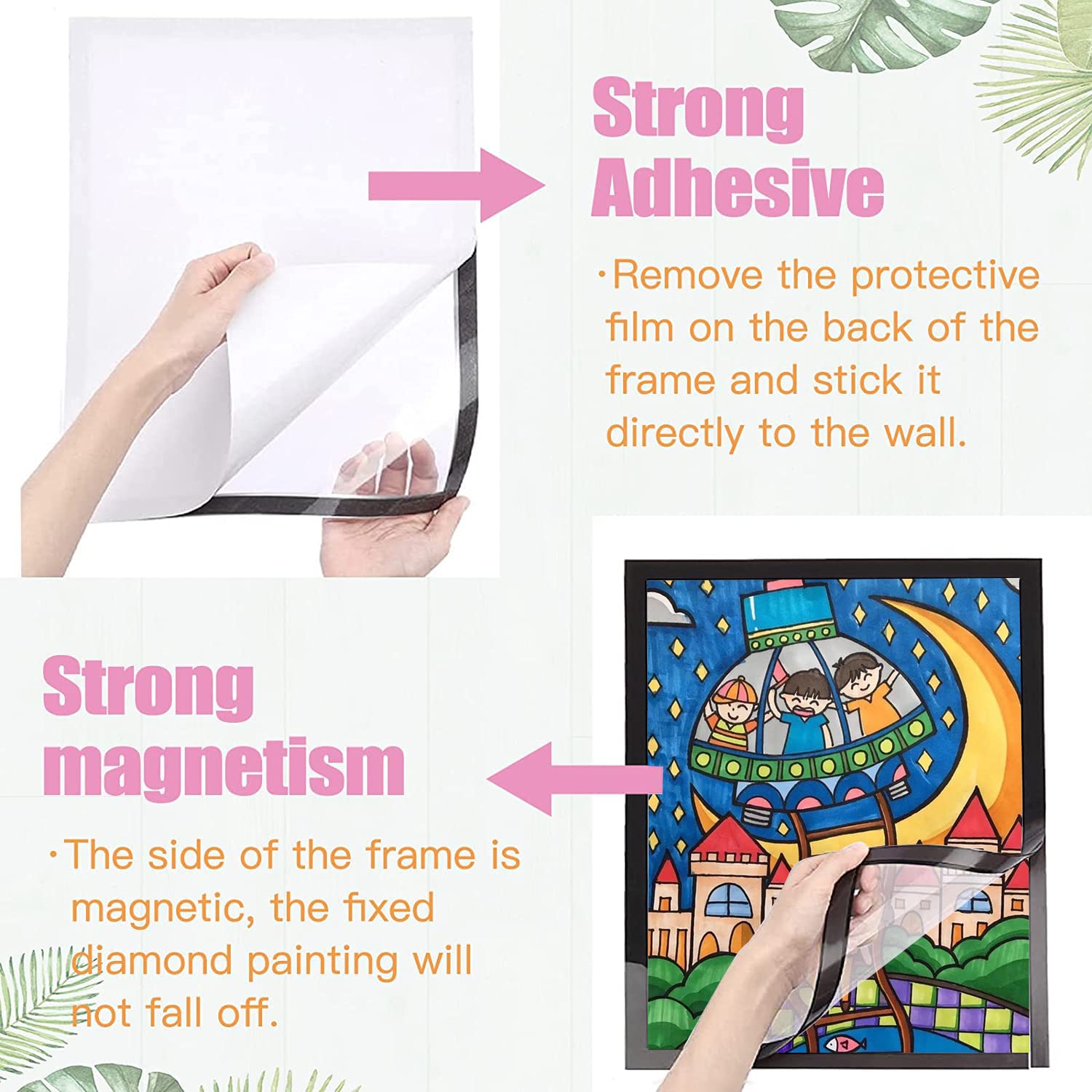 BESTING 10 Pack 12" x 16" Diamond Painting Canvas Frames Self-Adhesive Diamond Magnetic Black Art Canvas Frames for Home Wall Office Store Door Decor (PF3040P10)