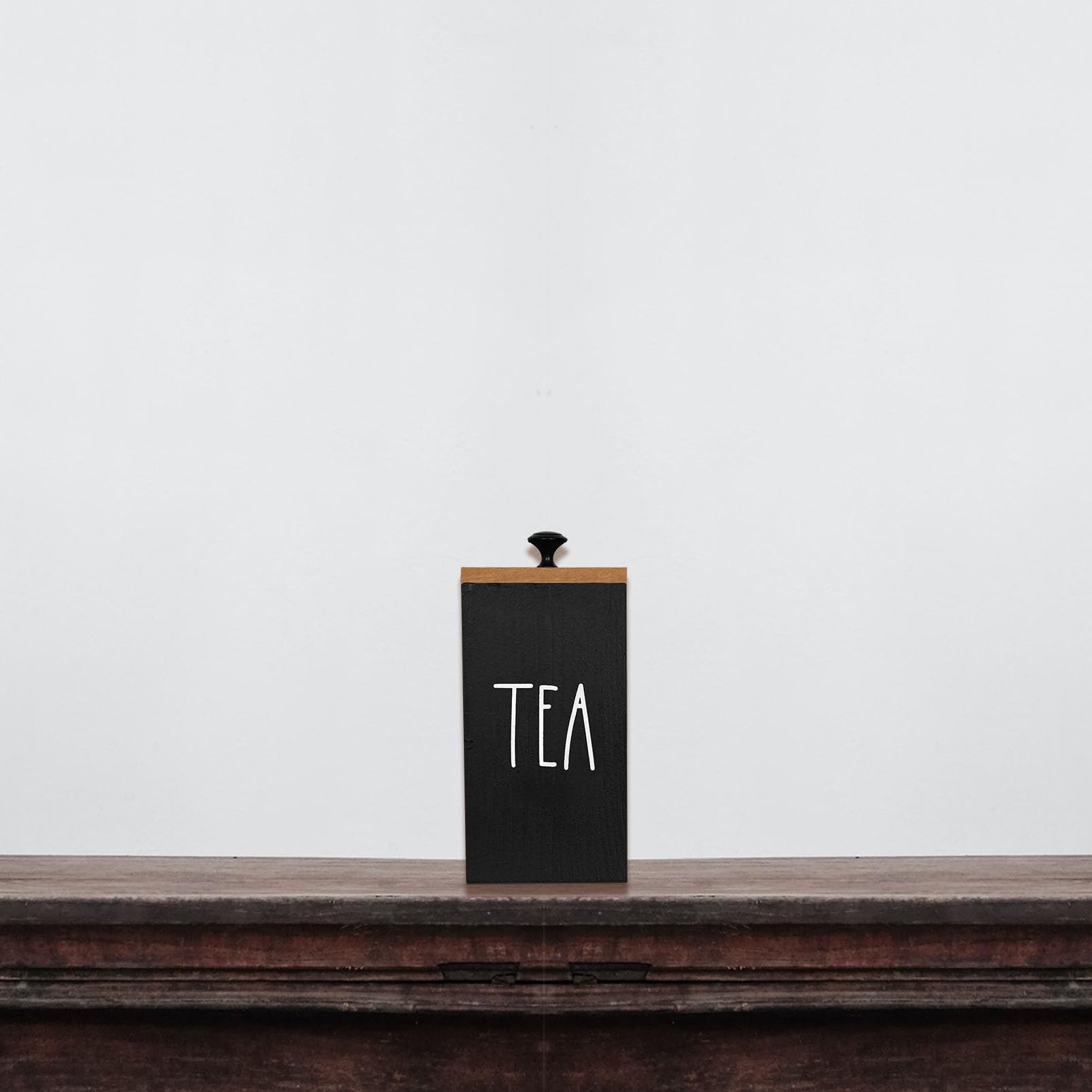 Tea Bag Holder, Farmhouse Tea Caddy, Wood Tea Bag Storage Organizer, Tea Containers with Lid, Tea Bag Dispenser, Tea Canister, Tea Accessories, Great for Tea Bars and Tea Gifts (Black)