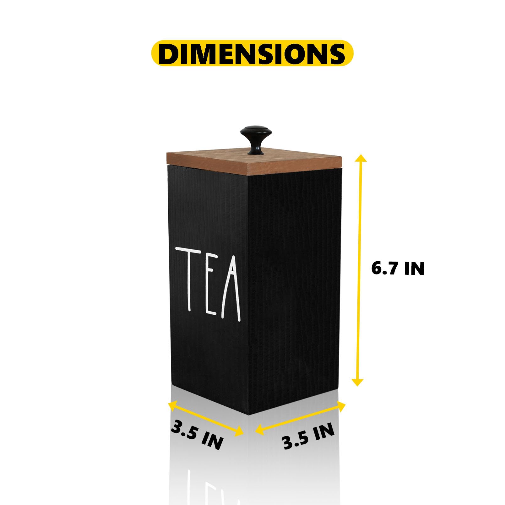 Tea Bag Holder, Farmhouse Tea Caddy, Wood Tea Bag Storage Organizer, Tea Containers with Lid, Tea Bag Dispenser, Tea Canister, Tea Accessories, Great for Tea Bars and Tea Gifts (Black)