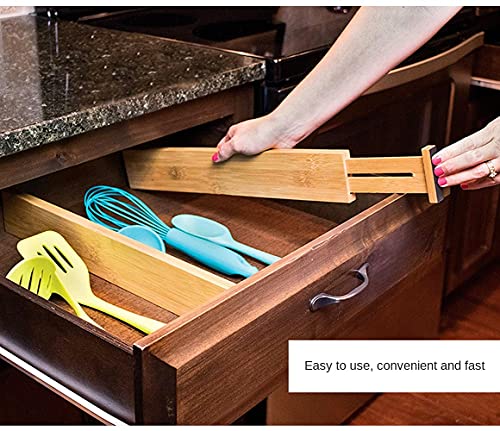 Bamboo Drawer Dividers Set of 4, Adjustable Drawer Organizers for Kitchen, Bedroom, Bathroom, Dresser & Office (13"-17")