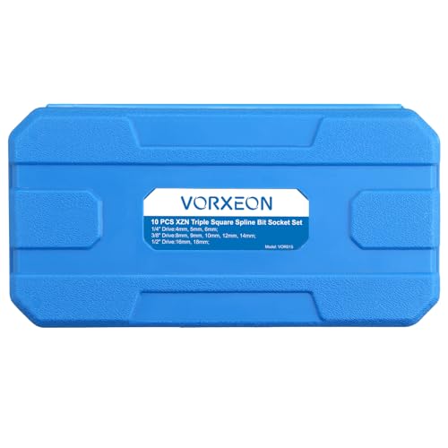 VORXEON 10 Pcs Triple Square Spline Bit Socket Set M4 - M18, S2 Alloy Steel and CR-V XZN Sockets with Storage Case, 1/4” 3/8” 1/2” Drive