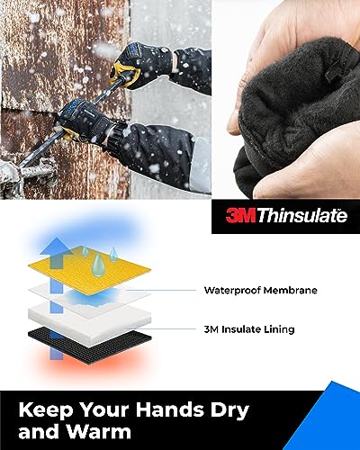 toolant Waterproof Winter Leather Work Glove Men, Thor Series, Heavy Duty Mechanic Gloves, Warm 3M Insulate Lining, Touchscreen, with Impact Protection, Small