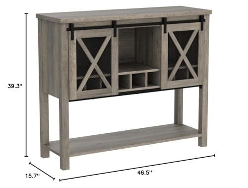 IDEALHOUSE Buffet Storage Cabinet Farmhouse Wine Cabinet Coffee Bar Table with Wine Glass Rack and Storage, Wood Buffets and Sideboards with Barn Mesh Door for Kitchen, Dining, Living Room