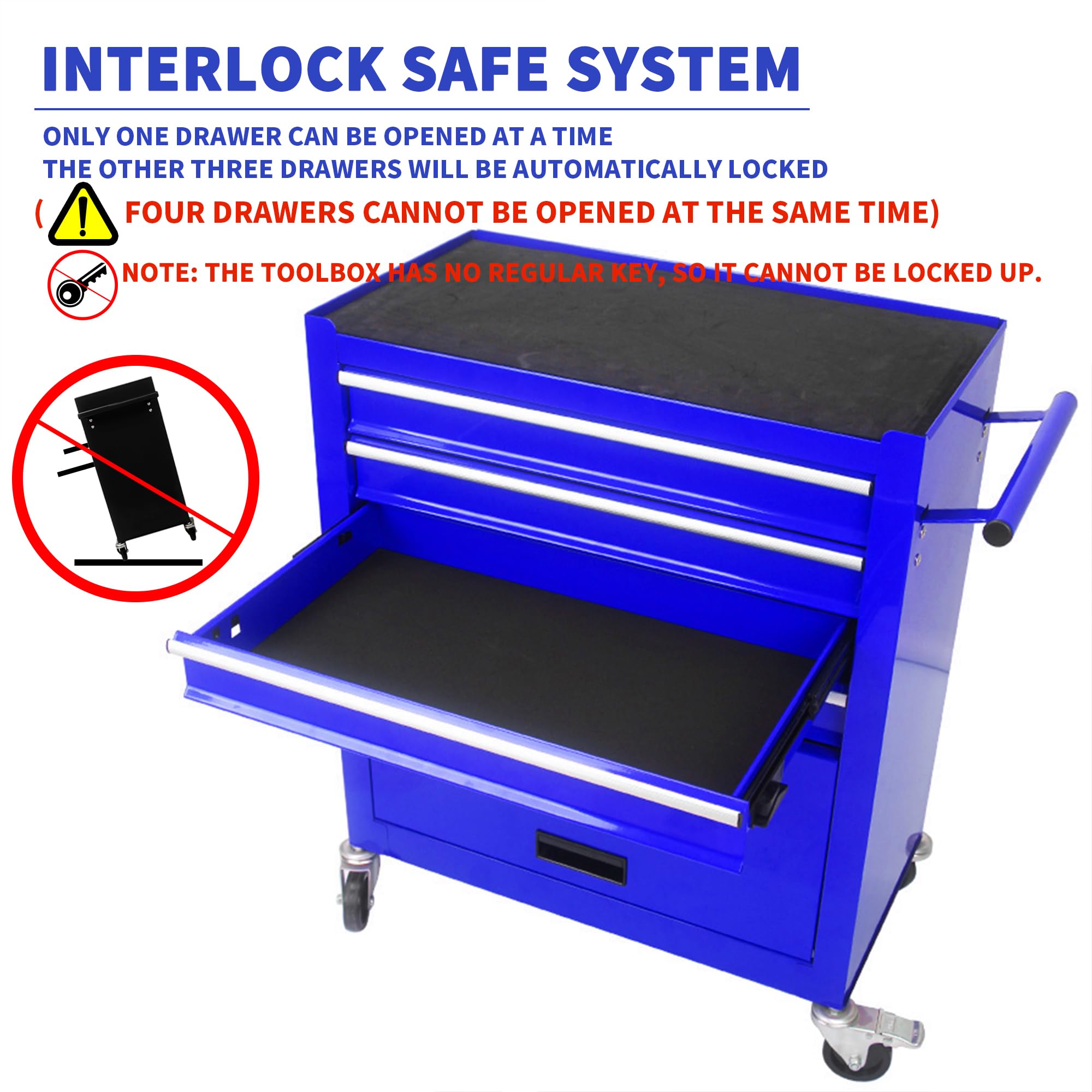 Tool Cart on Wheels 24.4in,4 Drawers Rolling Tool Box,Locked Drawers Storage Organizer Cabinet for Garage, Warehouse, Repair Shop, Workshop