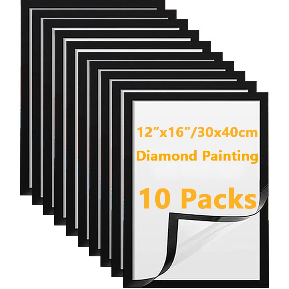 BESTING 10 Pack 12" x 16" Diamond Painting Canvas Frames Self-Adhesive Diamond Magnetic Black Art Canvas Frames for Home Wall Office Store Door Decor (PF3040P10)