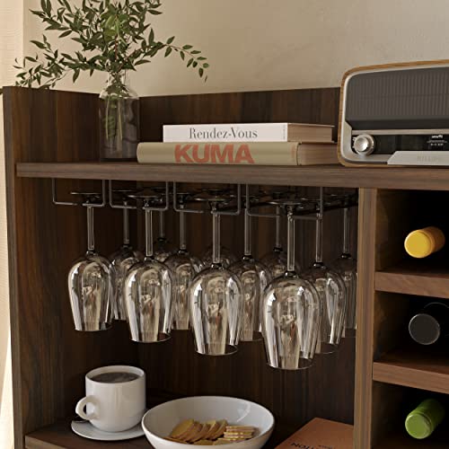 Apepro Wine Bar Cabinet for Liquor and Glasses with 12 Wine Bottle Racks, Kitchen Hutch Storage Cabinet for Living, Dinning Room, Hallway—Doors That Combine Wire Mesh with MDF