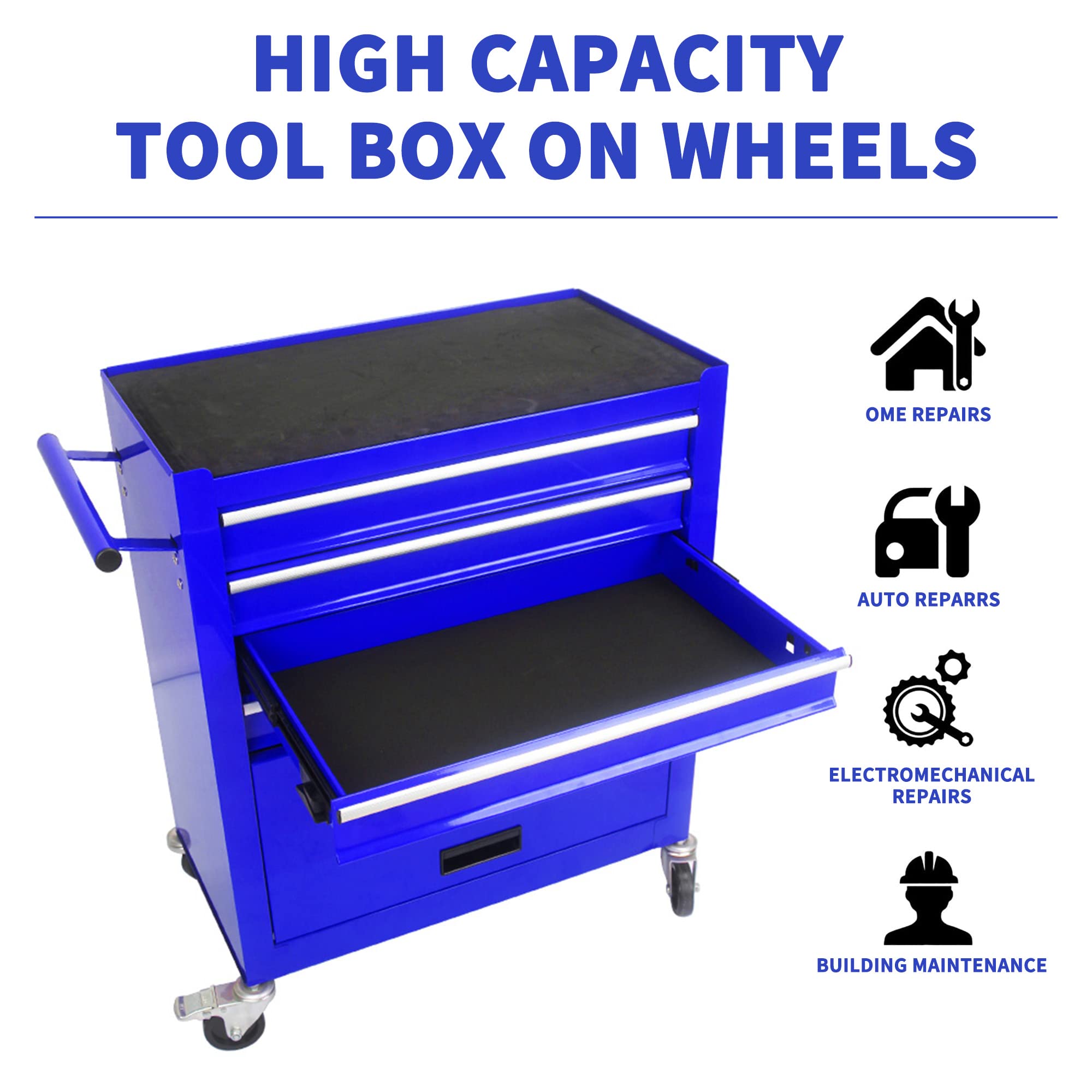 Tool Cart on Wheels 24.4in,4 Drawers Rolling Tool Box,Locked Drawers Storage Organizer Cabinet for Garage, Warehouse, Repair Shop, Workshop