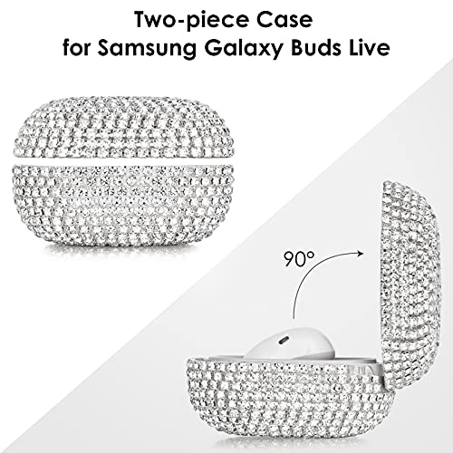 Case for Samsung Galaxy Buds 2 / Buds Live/Buds Pro/Buds 2 Pro, Filoto Cute TPU Earbuds Protective Case Cover with Shiny Disco Ball Keychain Accessories for Women Girls (Glittery Silver)
