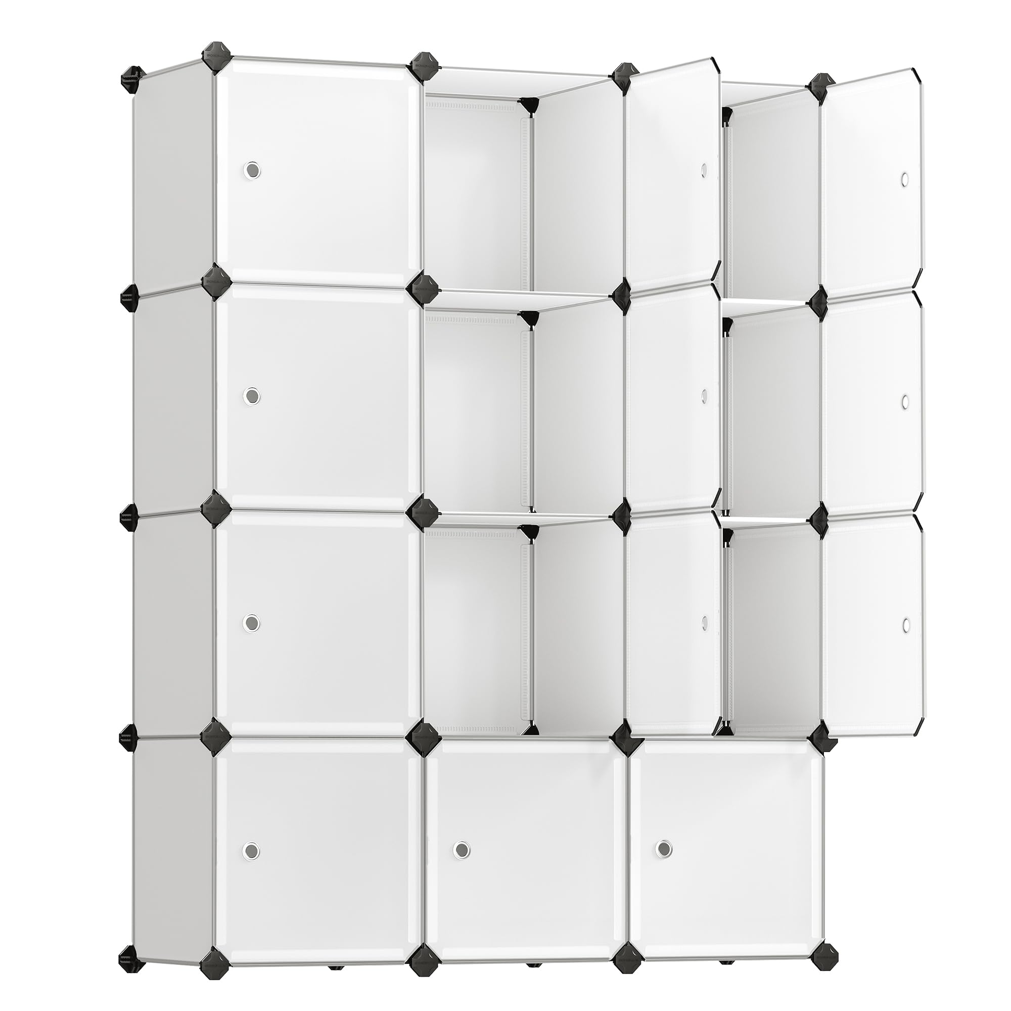 SONGMICS Cube Storage Organizer, Set of 12 Plastic Cubes, Closet Storage Shelves, DIY Plastic Closet Cabinet, Modular Bookcase, Shelving with Doors for Bedroom, Living Room, White ULPC342W01