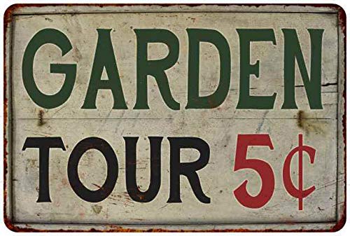 Pozino Vintage Metal Sign Garden Tours 5 Cents Cute Tin Sign Home Cafe Bedroom Wall Decoration Easter Mother's Day Best Gifts for Friends Family Neighbors 8X12 inch