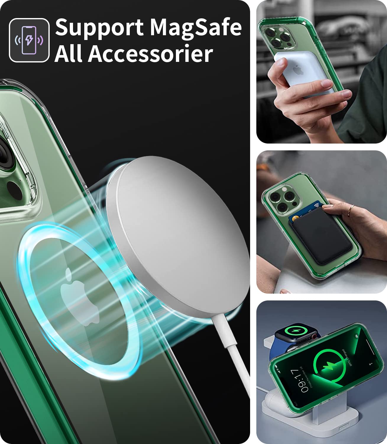 Magnetic Case for iPhone 13 Pro Max, [with Privacy Screen Protector][100% Screen Sensitivity][Compatible with MagSafe] Full Body Shockproof Anti Spy Cell Phone Case Cover 6.7 inch-Alpine Green