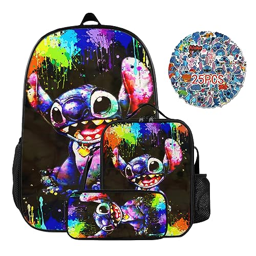 DESHOES 3PCS Anime Backpack 17 Inch School Backpacks With Lunch Box Pencil Case Set Casual Daypack Travel Stuff Insulated Tote Bag Bookbag For Kids Girls Boys Adults Women Men Gifts