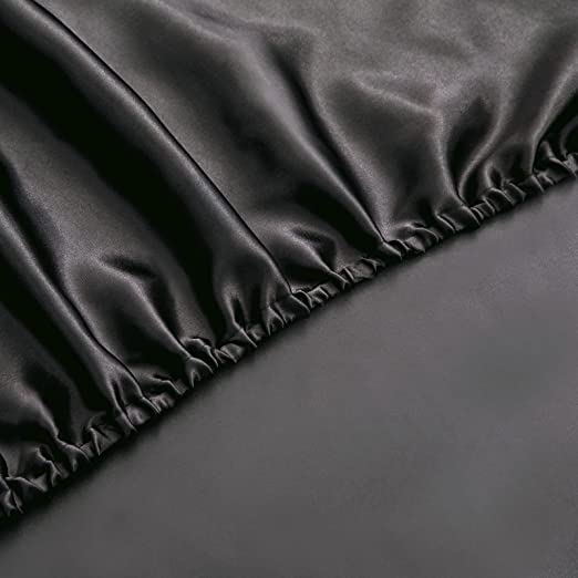 Fragile Bedding 100% Pure Silk Satin- 1 Pieces Full Size Black Color Fitted Sheet – Soft Quality Luxury 15 Inch Deep Pocket & Bedding Set with Fitted Sheet