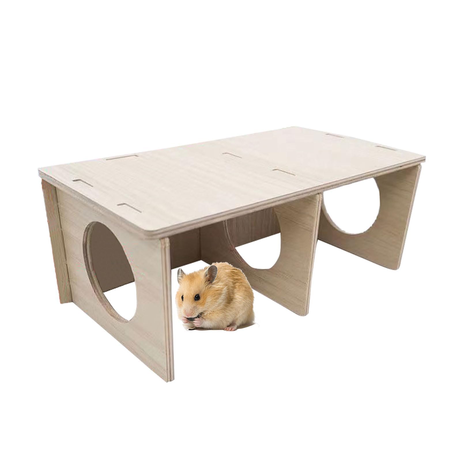 Hamiledyi Wooden Hamsters 2-Chamber Hideout-Tunnel Multi Chamber Exploring Toy Hamster Exploring Labyrinth Tunnel Toy for Hamsters Mice