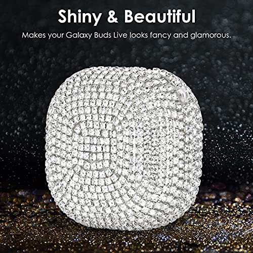 Case for Samsung Galaxy Buds 2 / Buds Live/Buds Pro/Buds 2 Pro, Filoto Cute TPU Earbuds Protective Case Cover with Shiny Disco Ball Keychain Accessories for Women Girls (Glittery Silver)