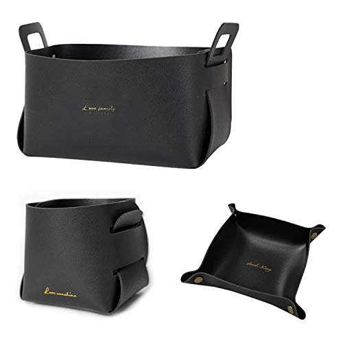 NIKAHOO Small Basket Bin Leather Storage Basket, Foldable Shelf Desk Organizer Trays for Living Room, Office, Nursery, Home DĂŠcor