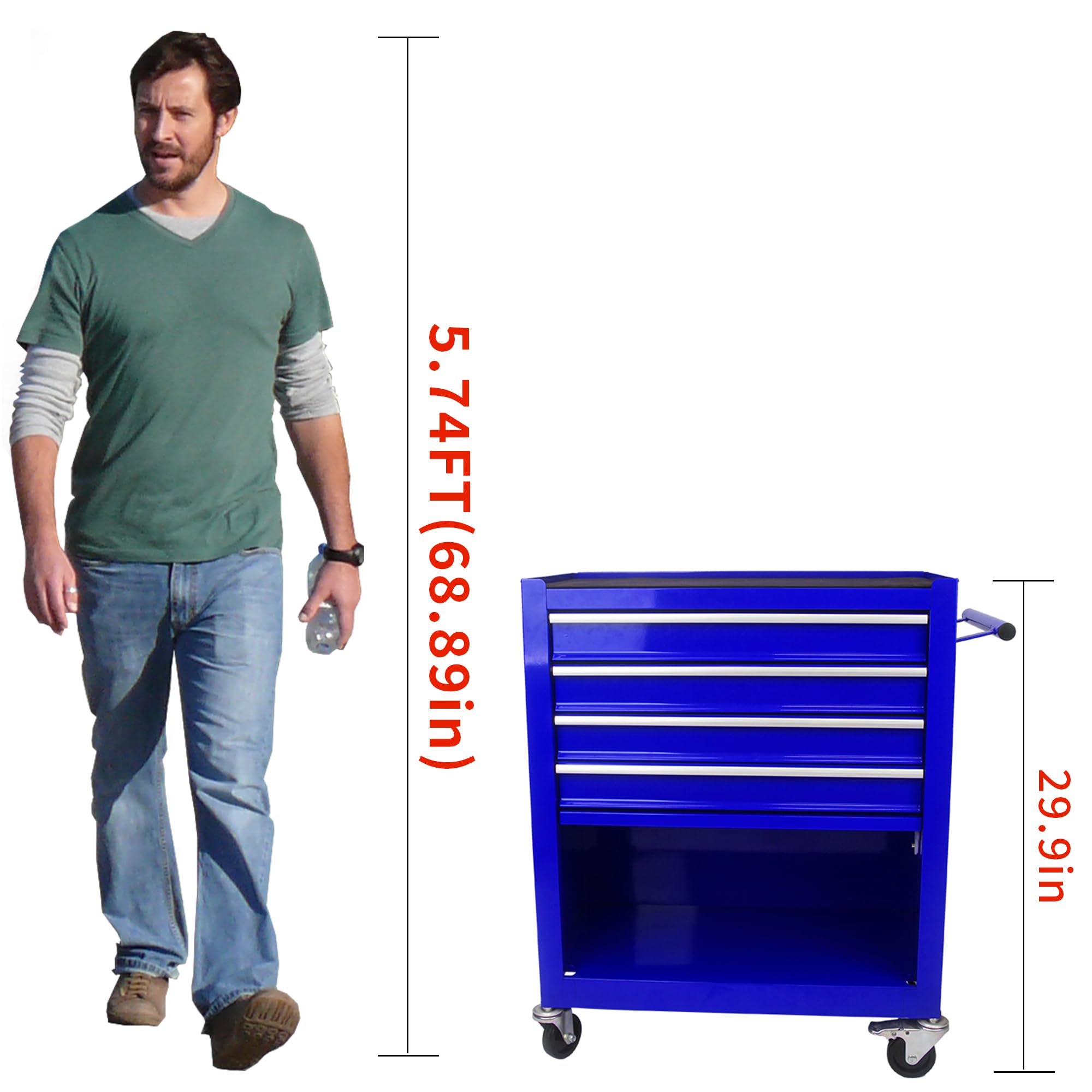 Tool Cart on Wheels 24.4in,4 Drawers Rolling Tool Box,Locked Drawers Storage Organizer Cabinet for Garage, Warehouse, Repair Shop, Workshop