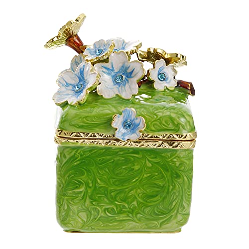 Hand Painted Flower Trinket Box, Hinged Enameled Jewelry Box, Unique Mini Ring Earrings Jewelry Organizer, Vintage Bejeweled Storage, Figurine Collectible Keepsake Home Decor (Flowers-4)