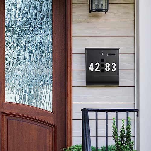LAND·VOI Locking Mailbox with 4 Keys, Wall Mounted Metal Postbox,Nameplate, Newspaper Holder, Easy to Install, 3.4 x 11.8 x 13.3 Inches, Includes Vinyl Mailbox Numbers, Matt Black