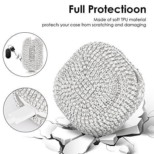 Case for Samsung Galaxy Buds 2 / Buds Live/Buds Pro/Buds 2 Pro, Filoto Cute TPU Earbuds Protective Case Cover with Shiny Disco Ball Keychain Accessories for Women Girls (Glittery Silver)