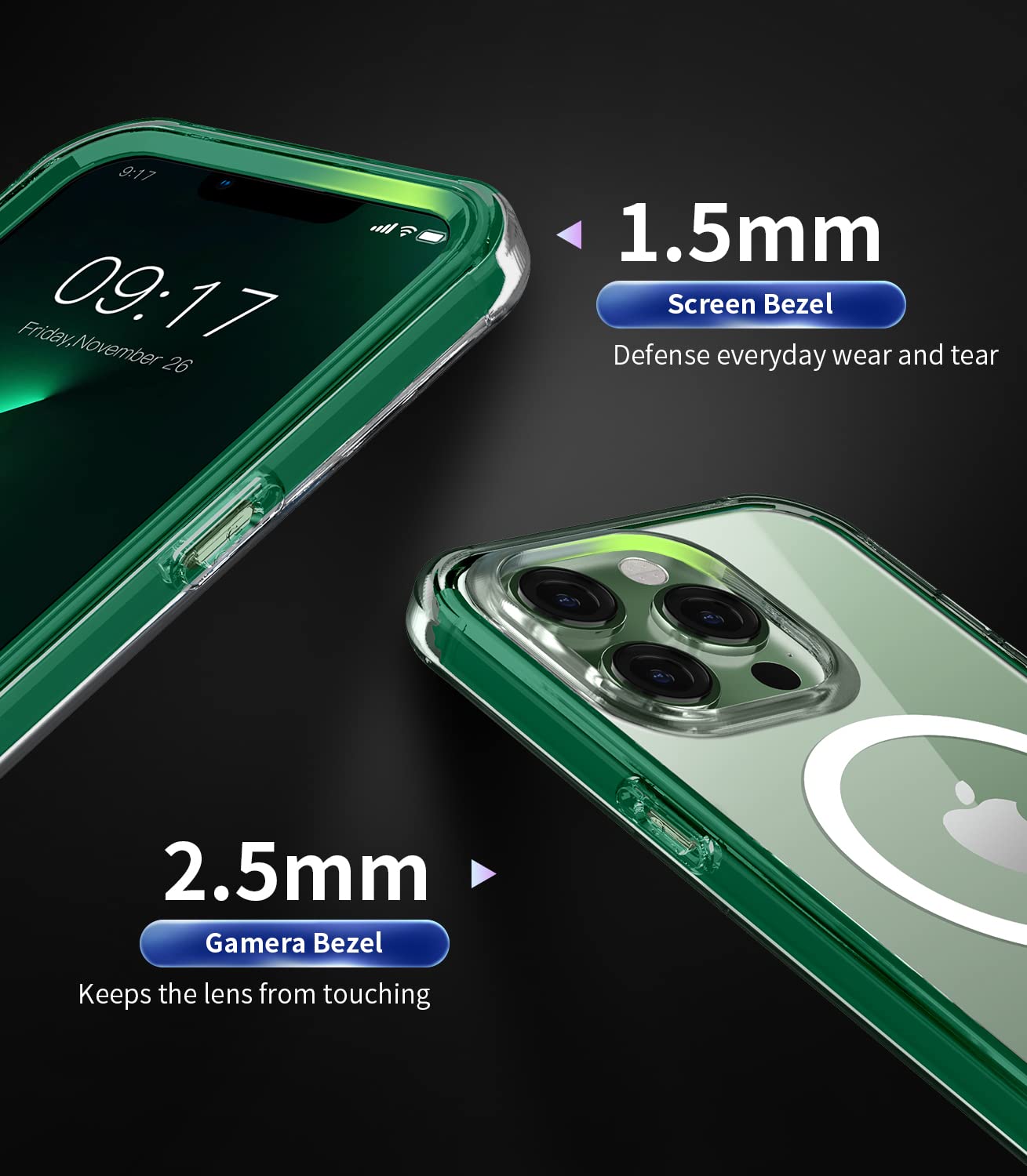 Magnetic Case for iPhone 13 Pro Max, [with Privacy Screen Protector][100% Screen Sensitivity][Compatible with MagSafe] Full Body Shockproof Anti Spy Cell Phone Case Cover 6.7 inch-Alpine Green