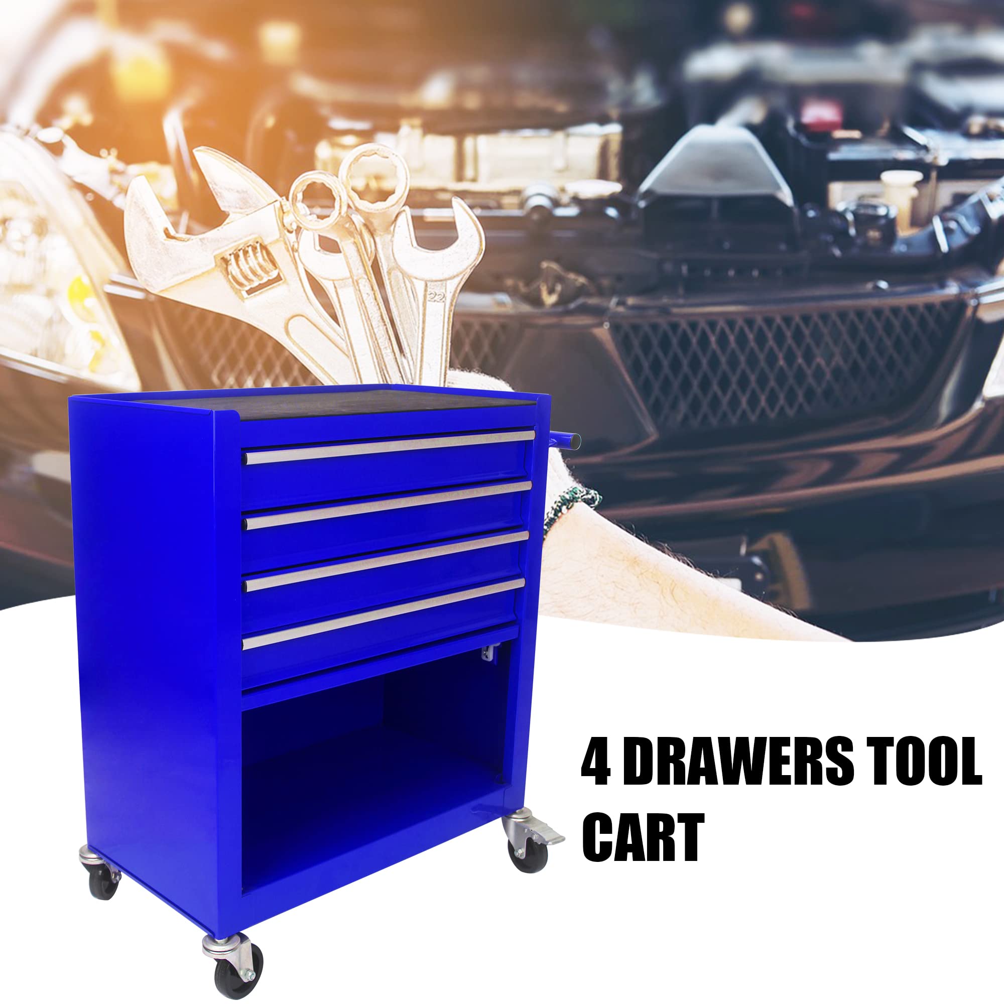 Tool Cart on Wheels 24.4in,4 Drawers Rolling Tool Box,Locked Drawers Storage Organizer Cabinet for Garage, Warehouse, Repair Shop, Workshop