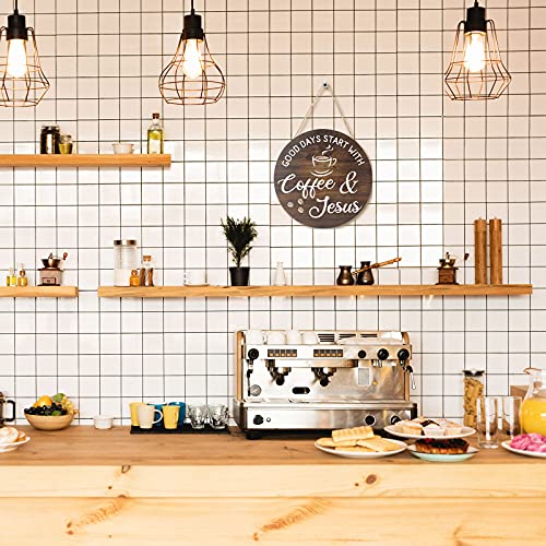 Coffee Bar Sign Coffee Decor Coffee Wooden Sign Hanging Coffee Decor Coffee Sign Plaque for Farmhouse coffee bar Kitchen Accessories Coffee Lover (Rustic Good Days Start with Coffee & Jesus)