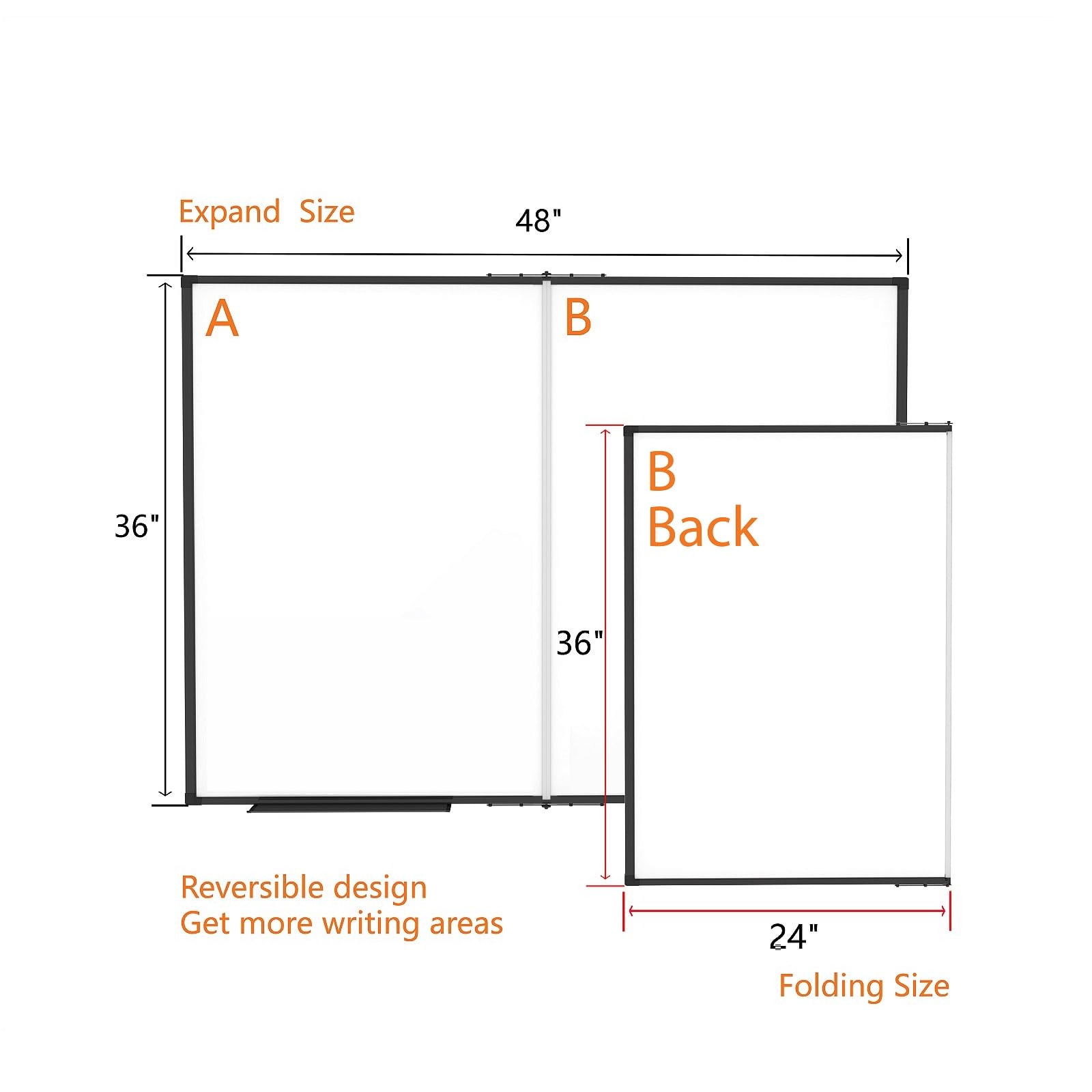 Magnetic Dry Erase White Board 48x36 Inch, 4x3 WhiteBoard Foldable Aluminum Frame Wall Mounted Dry Erase Board for School Office and Home
