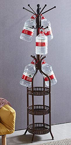Metal Coat Rack Stand Entryway Hall Tree Coat Tree with Hook and 3-Tier Storage Shelves for Hat Clothes Purse Scarves Handbags Umbrella White (Brown)