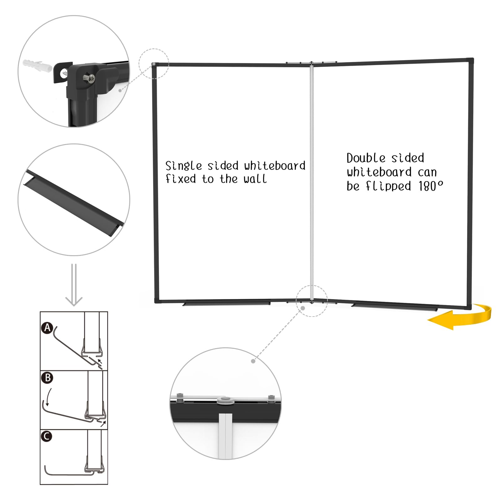 Magnetic Dry Erase White Board 48x36 Inch, 4x3 WhiteBoard Foldable Aluminum Frame Wall Mounted Dry Erase Board for School Office and Home