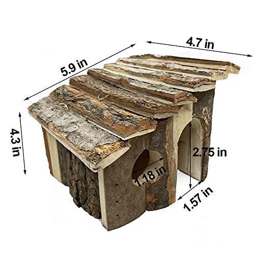 kathson Hamster Wooden House, Small Pet Hideout Climbing Play Hut Natural Wood with Bark Hideaway House for Dwarf Hamster, Mouse, Rat,Gerbil and Other Small Animals