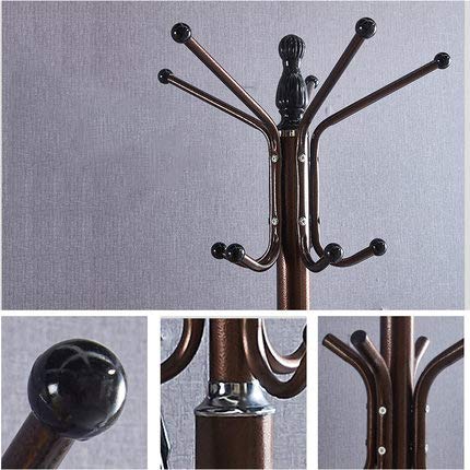 Metal Coat Rack Stand Entryway Hall Tree Coat Tree with Hook and 3-Tier Storage Shelves for Hat Clothes Purse Scarves Handbags Umbrella White (Brown)