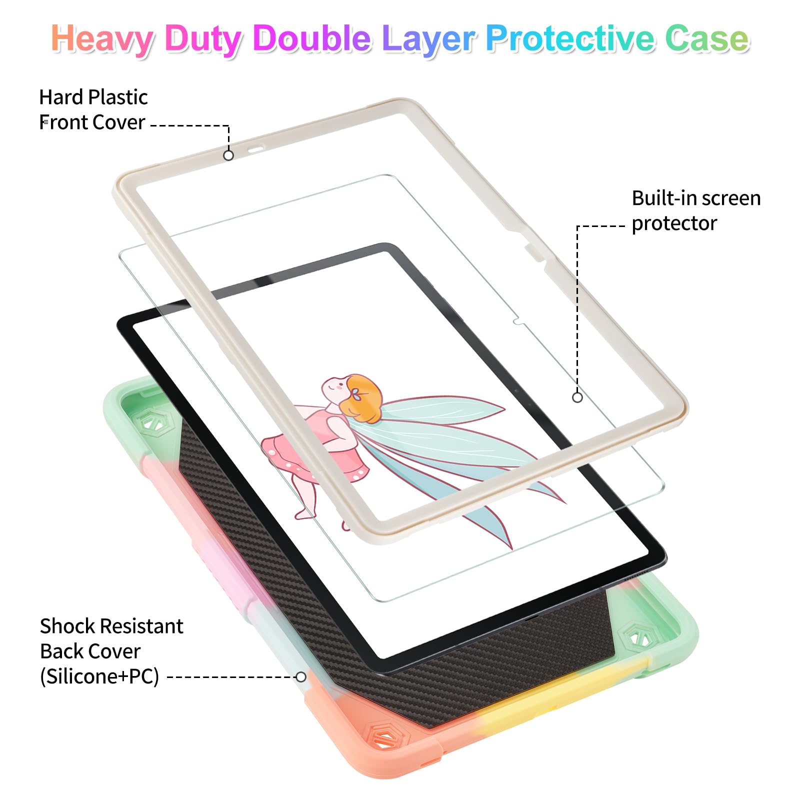 for Galaxy Tab S8 Plus Case for Galaxy Tab S7 FE Case with Screen Protector Butterfly Stand Strap Dolls Pencil Holder Hard Cover Kids Girls for Galaxy Tab S8+ 2022/S7 FE 2021/S7+2020 12.4''-Pink