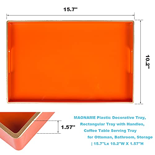 MAONAME Orange Serving Tray with Handles, Modern Decorative Tray for Coffee Table, Plastic Rectangular Tray for Ottoman, Bathroom, Halloween Decor, 15.75β x 10.2β x1.57