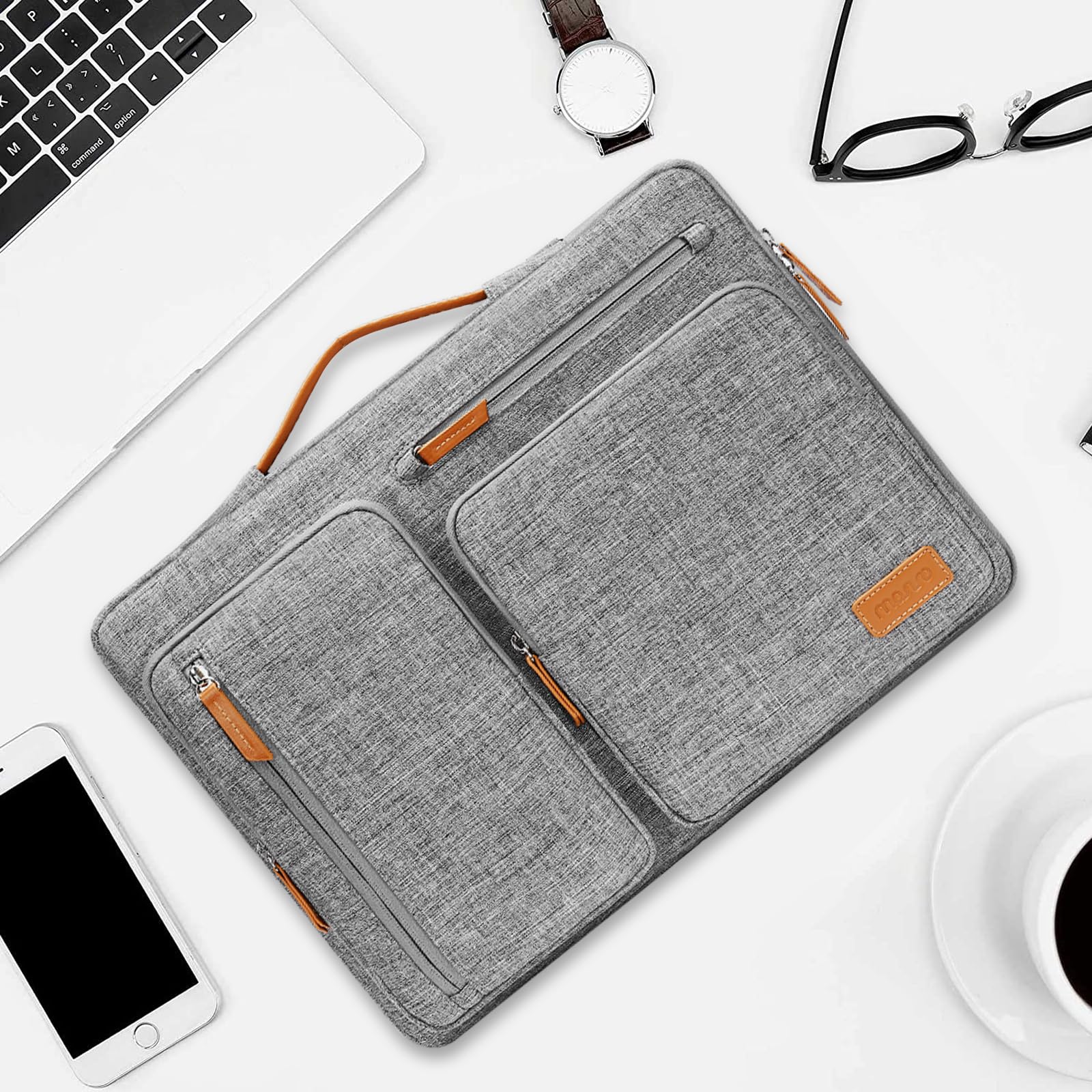 MOSISO 360 Protective Laptop Case 13.3 inch, 13-14 inch Laptop Sleeve Compatible with MacBook Air/Pro 13 / Pro 14, HP Dell Acer ASUS, Side Open Carrying Case with 4 Zipper Pockets&Handle, Gray