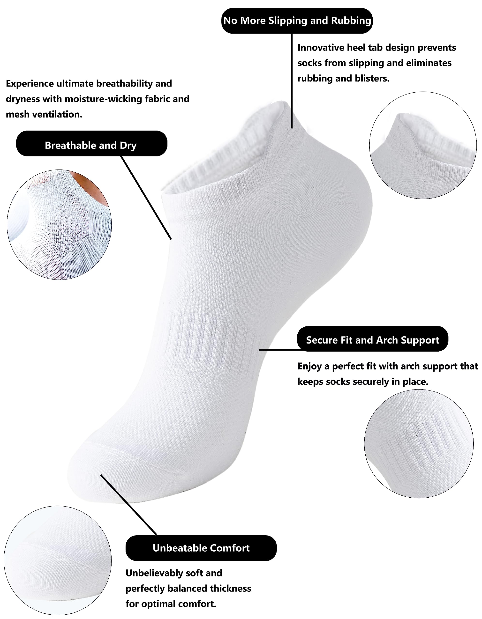 ACCFOD Womens White Ankle Socks Athletic Running Low Cut Socks With Tab for Women 6-9