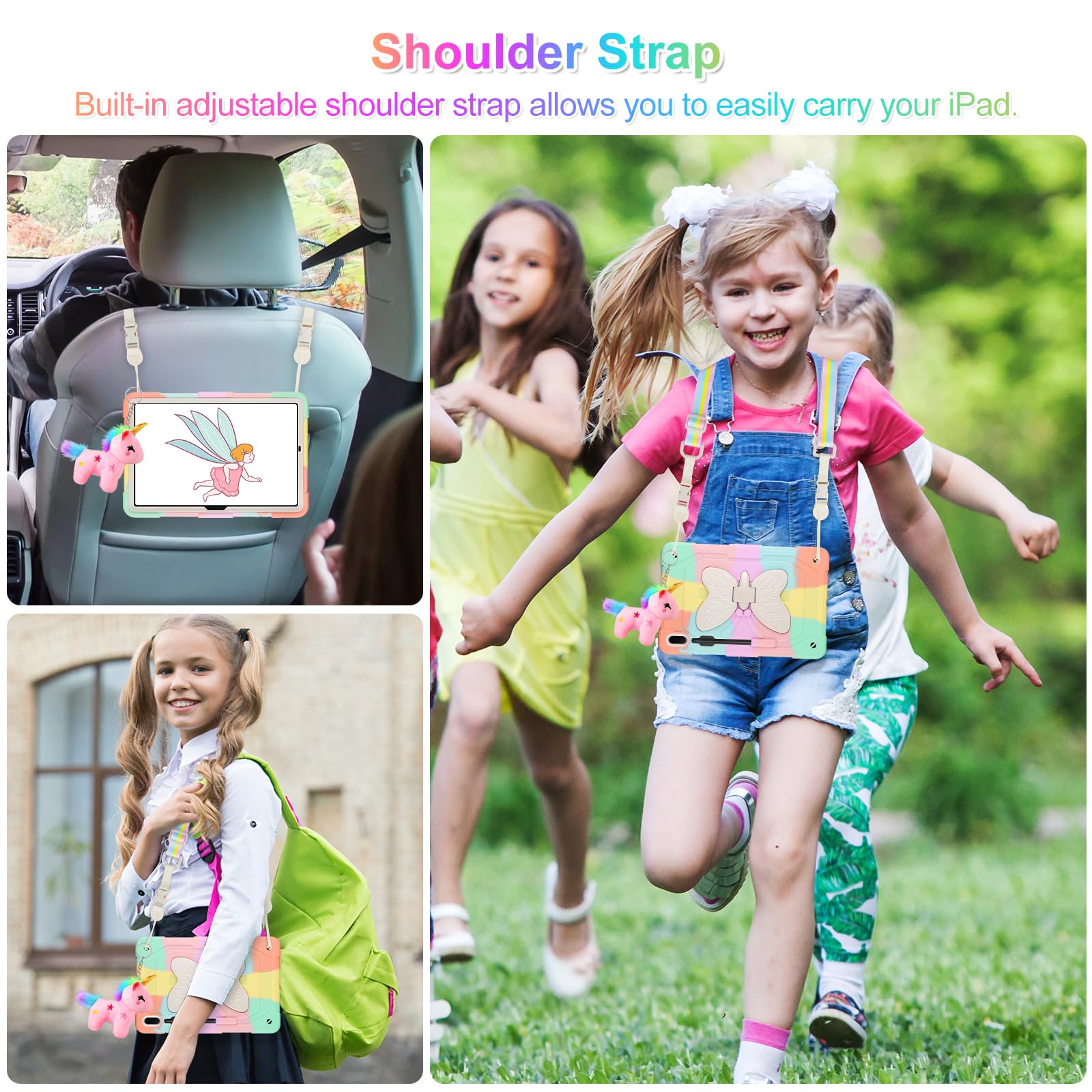 for Galaxy Tab S8 Plus Case for Galaxy Tab S7 FE Case with Screen Protector Butterfly Stand Strap Dolls Pencil Holder Hard Cover Kids Girls for Galaxy Tab S8+ 2022/S7 FE 2021/S7+2020 12.4''-Pink
