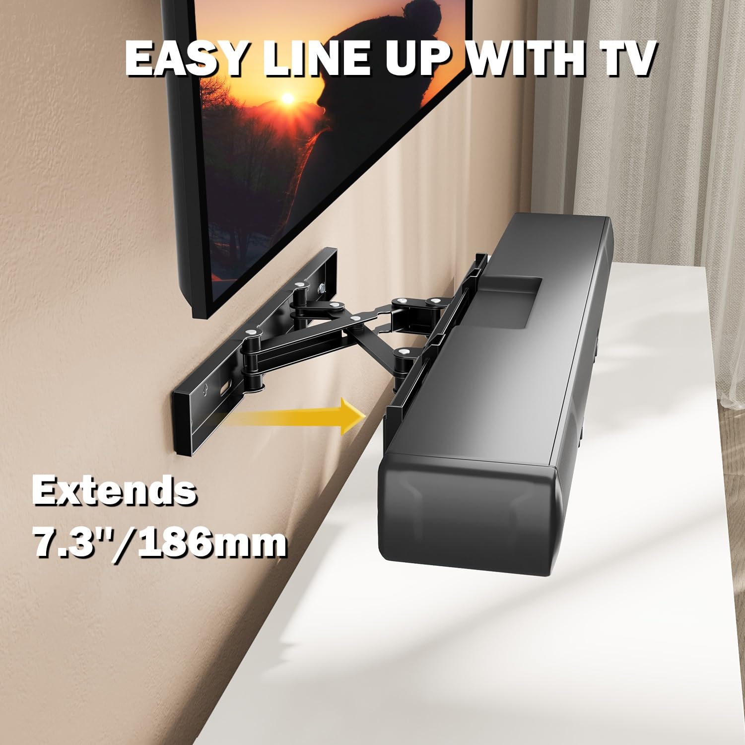 Mounting Dream Universal Soundbar Mount, Sound Bar Bracket Extends 3'' to 7.3'' for Easy Cable Access, Soundbar Wall Mount for Samsung, Sony, Bose, LG, Vizio & More Soundbars up to 17.5LBS
