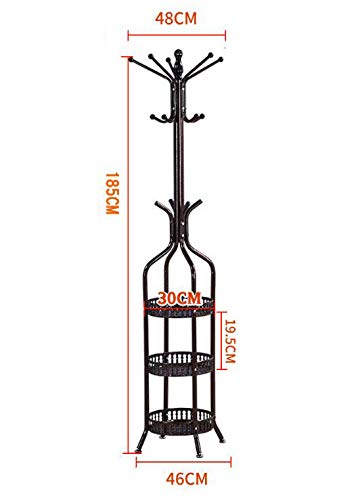 Metal Coat Rack Stand Entryway Hall Tree Coat Tree with Hook and 3-Tier Storage Shelves for Hat Clothes Purse Scarves Handbags Umbrella White (Brown)
