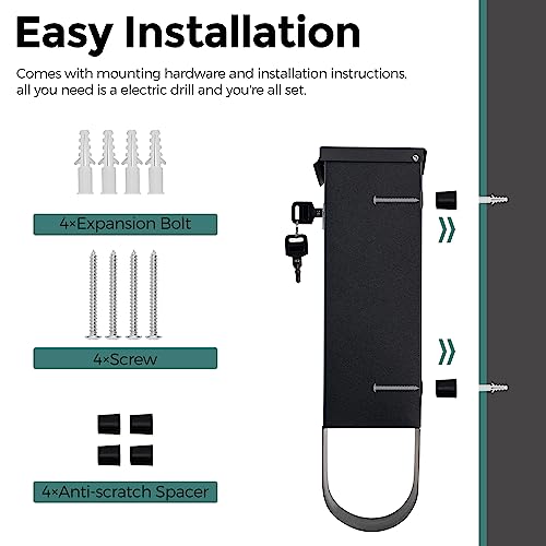 LAND·VOI Locking Mailbox with 4 Keys, Wall Mounted Metal Postbox,Nameplate, Newspaper Holder, Easy to Install, 3.4 x 11.8 x 13.3 Inches, Includes Vinyl Mailbox Numbers, Matt Black