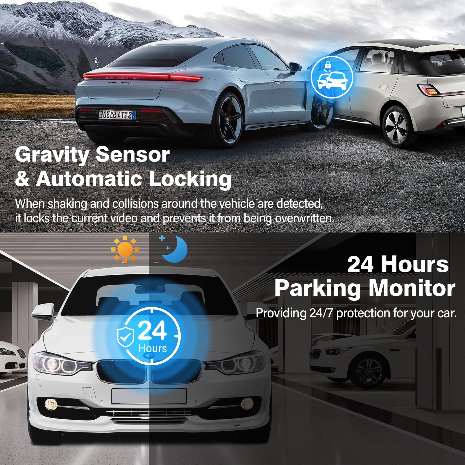 SHRINLUCK 2K Dual Dash Camera for Cars, Free 64G SD Card, FHD 2K+1080P Dash Cam Front and Rear,3.2'' IPS Screen,176° Wide Angle Dashcam,24H Parking Monitor,G-Sensor,Loop Recording,Night Vision,WDR