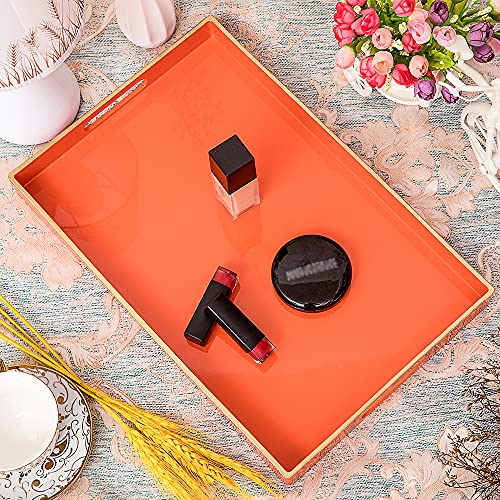 MAONAME Orange Serving Tray with Handles, Modern Decorative Tray for Coffee Table, Plastic Rectangular Tray for Ottoman, Bathroom, Halloween Decor, 15.75β x 10.2β x1.57
