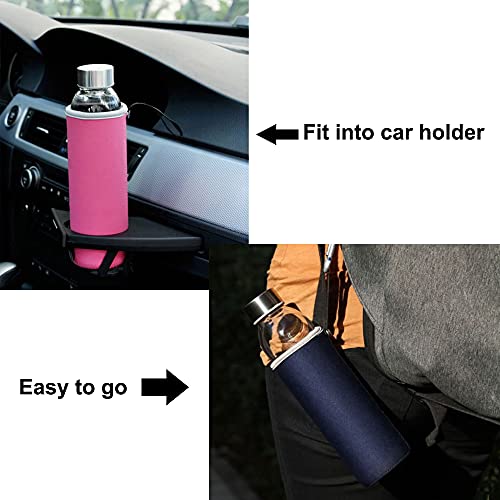 NC Glass Water Bottles with Infuser Strainer 18oz Glass Water Bottle with Stainless Steel Filter Leak Proof Tea Tumbler with Nylon Protective Sleeve (Black, 18OZ)
