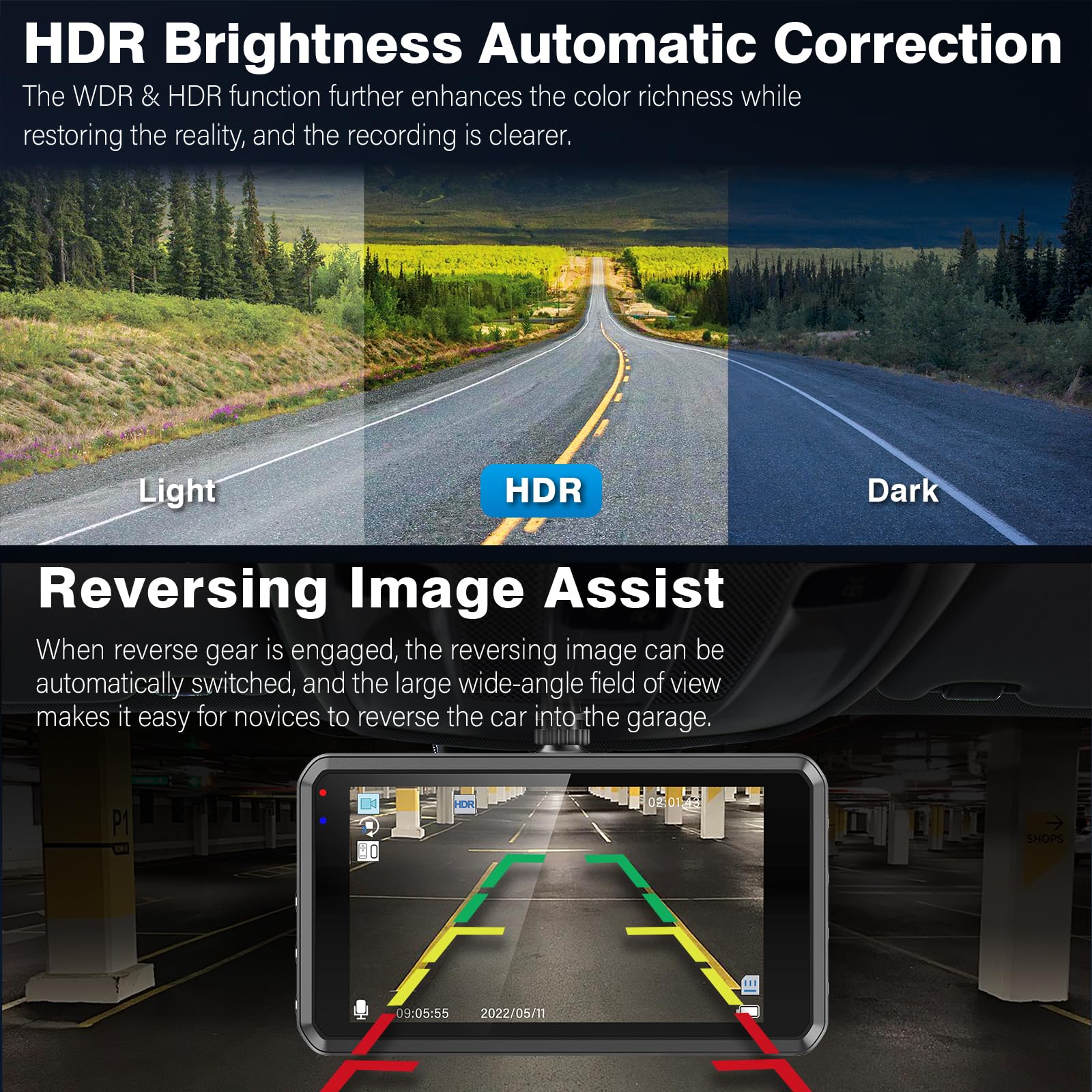 SHRINLUCK 2K Dual Dash Camera for Cars, Free 64G SD Card, FHD 2K+1080P Dash Cam Front and Rear,3.2'' IPS Screen,176° Wide Angle Dashcam,24H Parking Monitor,G-Sensor,Loop Recording,Night Vision,WDR
