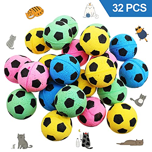 32 Pieces Foam Sponge Football Cat Toy Interactive Cat Soccer Toy Pet Sports Ball for Cat Kitten