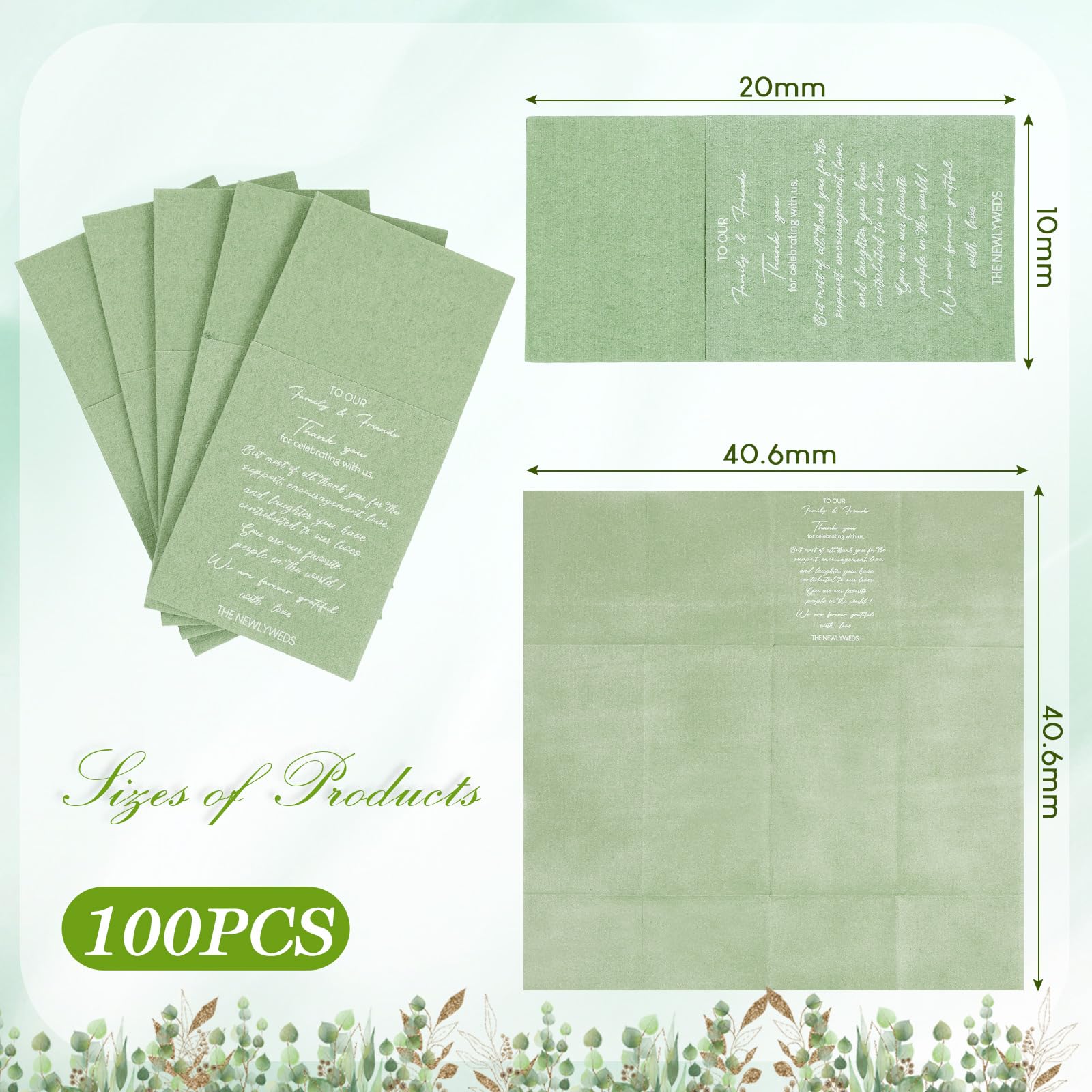 Tatuo 100 Pack Sage Green Napkins Disposable Linen Feel Dinner Napkins with Built in Flatware Pocket Sage Green Paper Napkins for Wedding Dinner Lunch Kitchen Birthday Party Favors