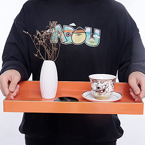 MAONAME Orange Serving Tray with Handles, Modern Decorative Tray for Coffee Table, Plastic Rectangular Tray for Ottoman, Bathroom, Halloween Decor, 15.75β x 10.2β x1.57