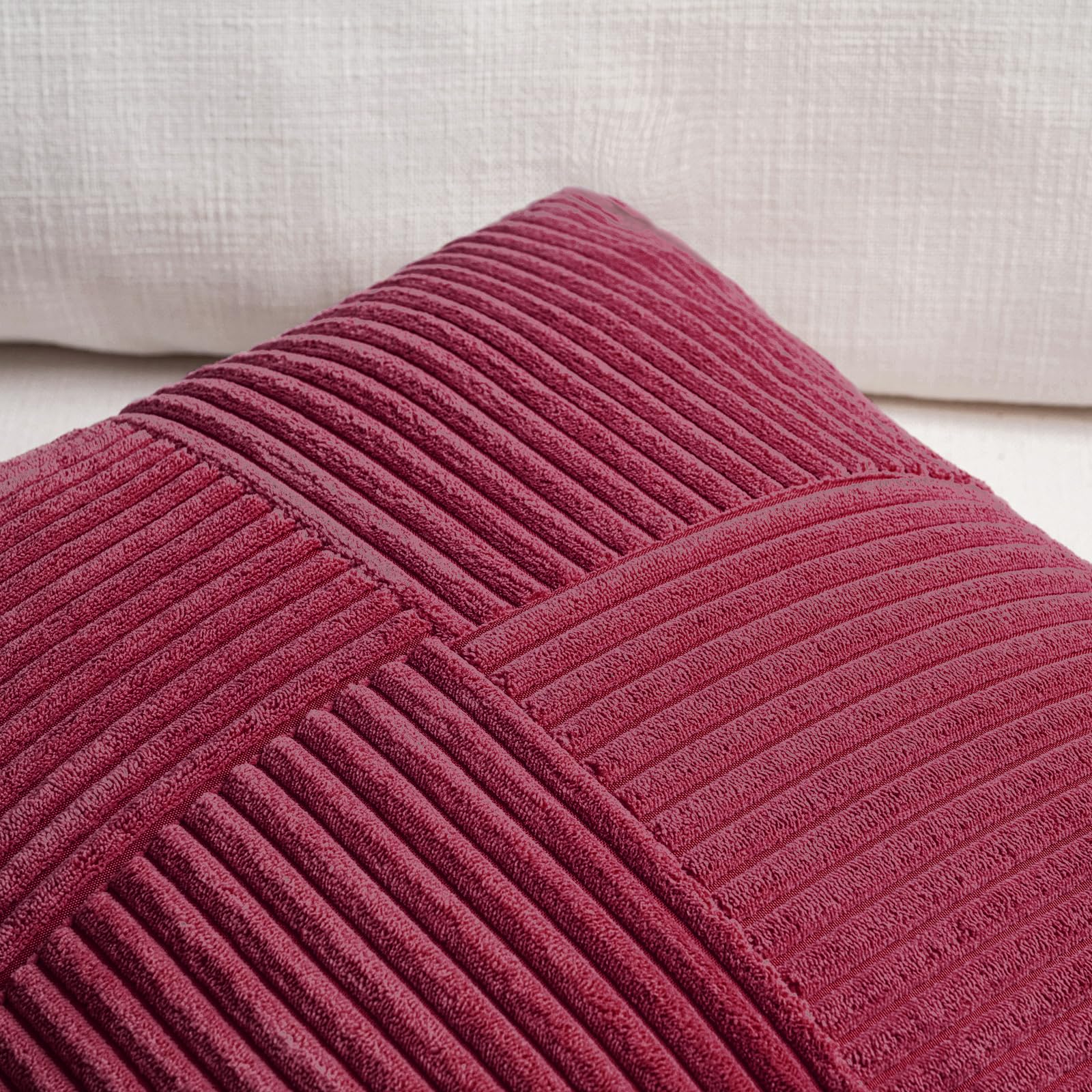 Fancy Homi 2 Packs Burgundy Red Decorative Throw Pillow Covers 20x20 Inch for Living Room Couch Bed Sofa, Farmhouse Boho Home Decor, Soft Corss Corduroy Patchwork Accent Cushion Case 50x50 cm
