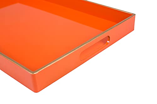 MAONAME Orange Serving Tray with Handles, Modern Decorative Tray for Coffee Table, Plastic Rectangular Tray for Ottoman, Bathroom, Halloween Decor, 15.75β x 10.2β x1.57