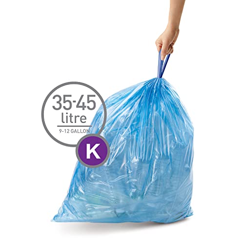 simplehuman 45 Liter Rectangular Kitchen Step Trash Can with Soft-Close Lid, Grey Plastic & Code K Custom Fit Drawstring Trash Bags, 35-45 Liter, 60 Liners, Blue, Count